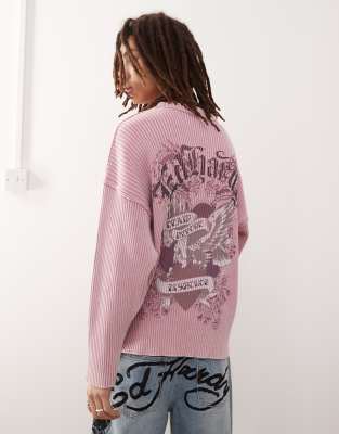 Ed Hardy brave heart eagle knitted jumper in dusty pink | ASOS