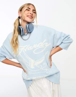 Ed Hardy love birds baby blue jacquard knit jumper | ASOS