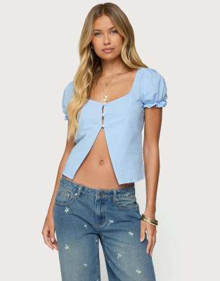 Edikted Dorothea split front top in blue | ASOS