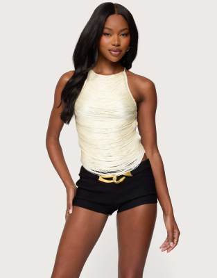 Edikted Kalana crisscross backless fringed top in cream | ASOS