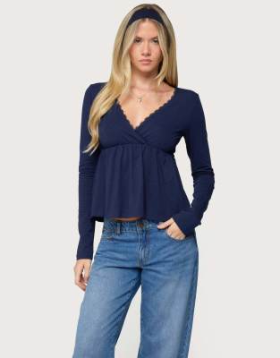 Edikted Kenzie long sleeve babydoll top in navy | ASOS