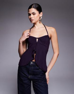 Edikted Lorenna split front halter top in purple | ASOS