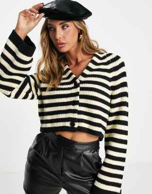 Edited cropped cardigan with wide sleeves in beige and black stripe | ASOS