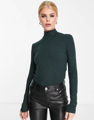 Edited high neck ribbed top in pine green | ASOS