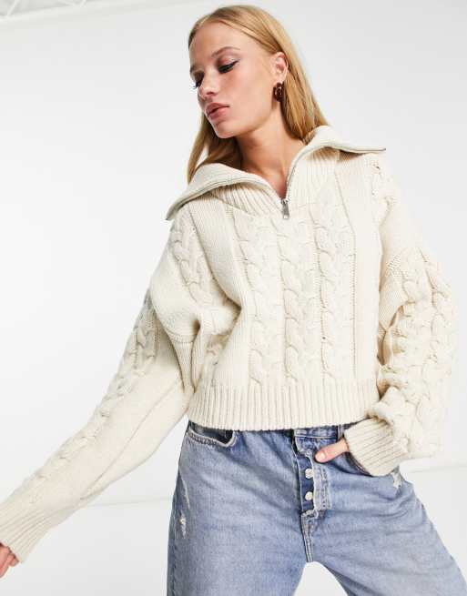 Edited – Strickpullover mit Zopfmuster und halblangem Reißverschluss | ASOS