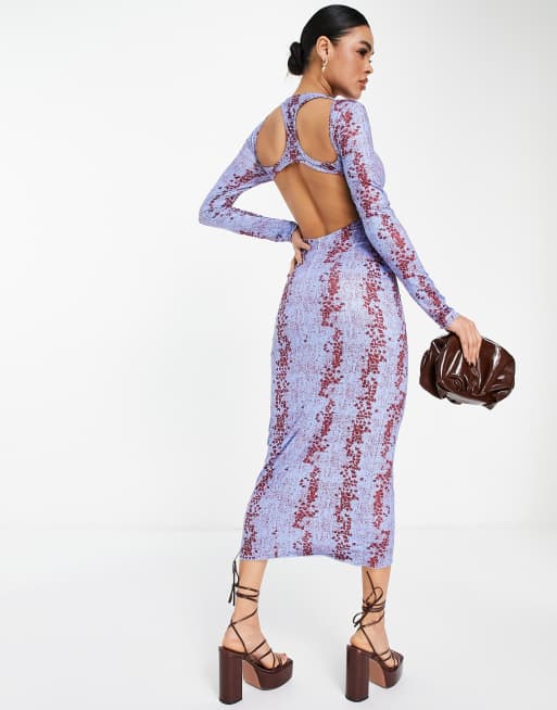 Ei8th Hour bodycon maxi dress with low back in blue multi print | ASOS