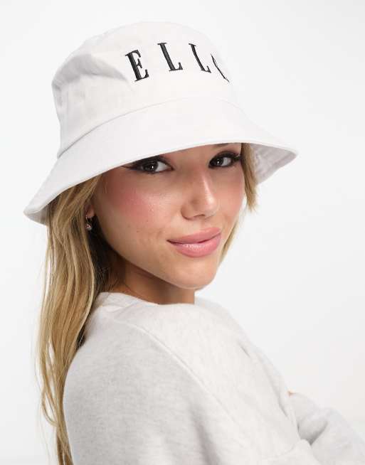 ELLE large logo bucket hat in white | ASOS