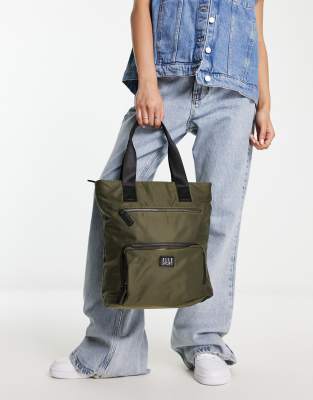 Elle Sport logo nylon front pocket bag in khaki | ASOS