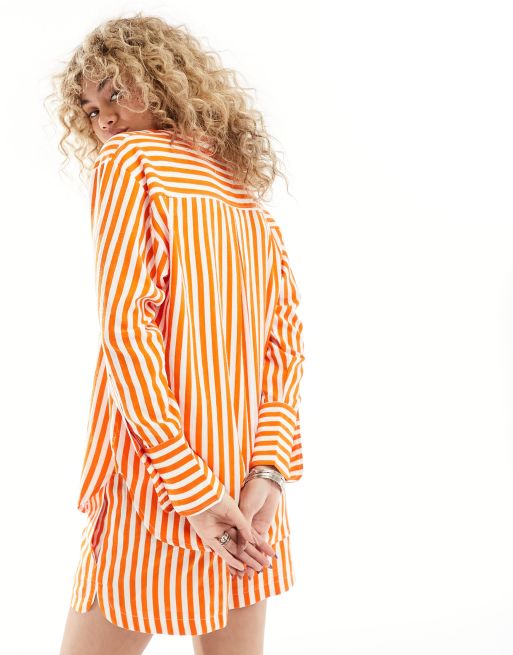 Emory Park oversized dad shirt in white and orange stripe - part of a ...