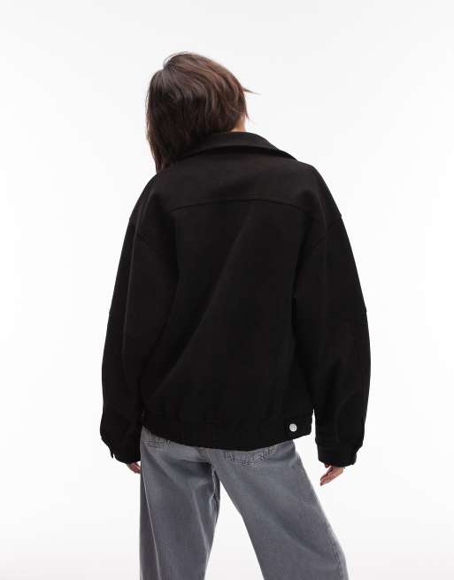 Emory Park oversized faux suede bomber jacket in black | ASOS