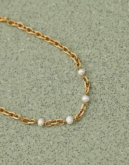 En Route 18k gold plated Essence chain necklace with faux pearls | ASOS