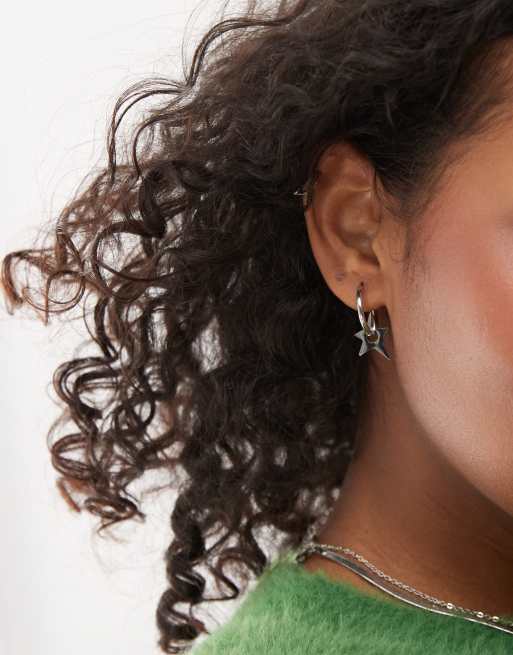 En Route sterling silver star charm hoop earrings | ASOS