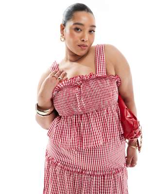 Esclusiva Renee Studio Plus - Top rosso a quadretti arricciato con ...