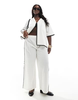 Esmee Curve Exclusive ric rac beach pants in white (part of a set) | ASOS