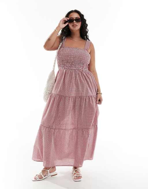 Esmée Plus Robe Dété Longue à Taille Froncée Et Carreaux Vichy