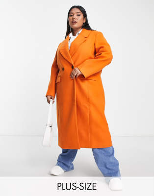 Ever New Curve oversized woven coat in orange | ASOS