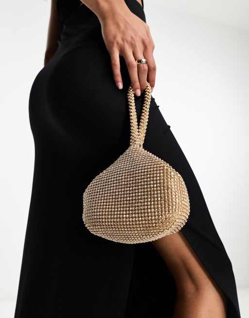 Ever New diamante pouch bag in soft gold | ASOS