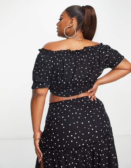 Exclusivité - Esmée Plus - Crop top de plage d'ensemble à pois - Noir | ASOS