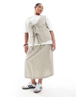 Exclusivité - Renée Studio - Ensemble jupe longue et gilet réversible noué devant à carreaux ...