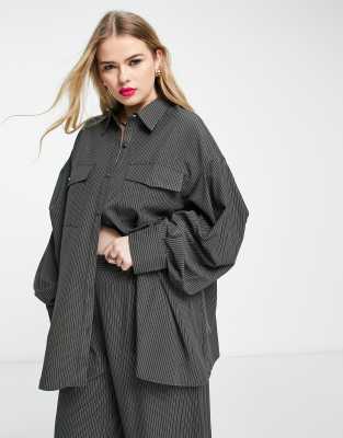 Extro & Vert Plus - Chemise d'ensemble oversize à fines rayures - Ardoise | ASOS