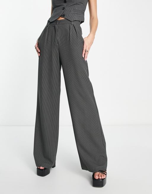 Extro & Vert super wide leg trousers in slate pinstripe co-ord | ASOS