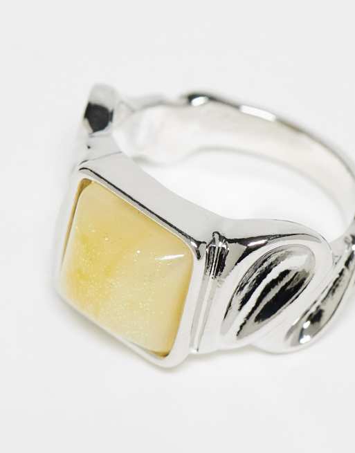 Faded Future rough cut stone signet ring in silver | ASOS