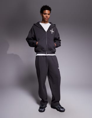 Faded Store gothic full zip back print hoodie & jogger co-ord in blue ...