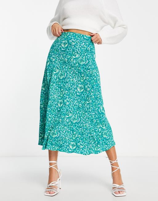 Falda Midi Verde De Corte Al Bies Con Estampado De Peonías De Whistles