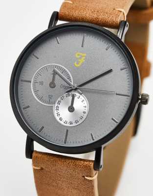Fara - Horloge met smalle band en meerdere wijzerplaten in bruin | ASOS