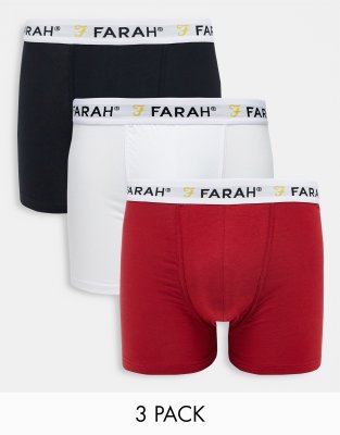 Farah 3 pack contrast band boxers in red and black | ASOS