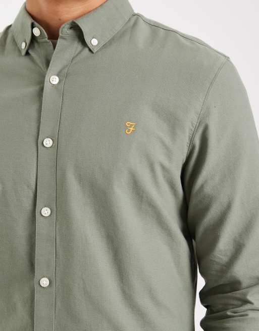 Farah brewer long sleeve shirt in green | ASOS