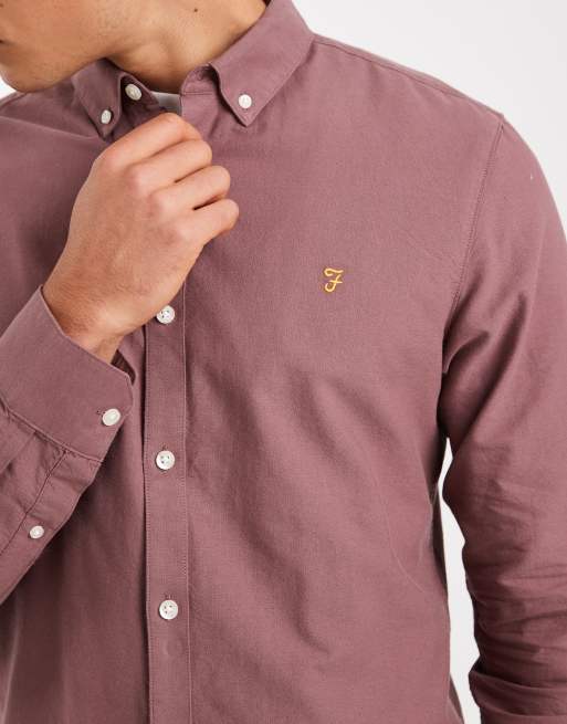 Farah brewer long sleeve shirt in purple | ASOS