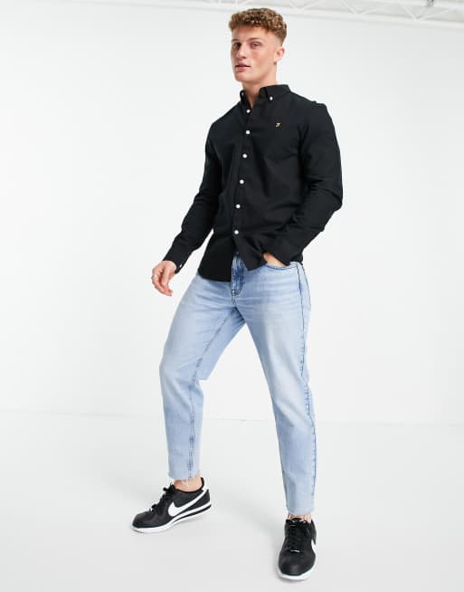 Farah Brewer slim fit long sleeve shirt in black | ASOS