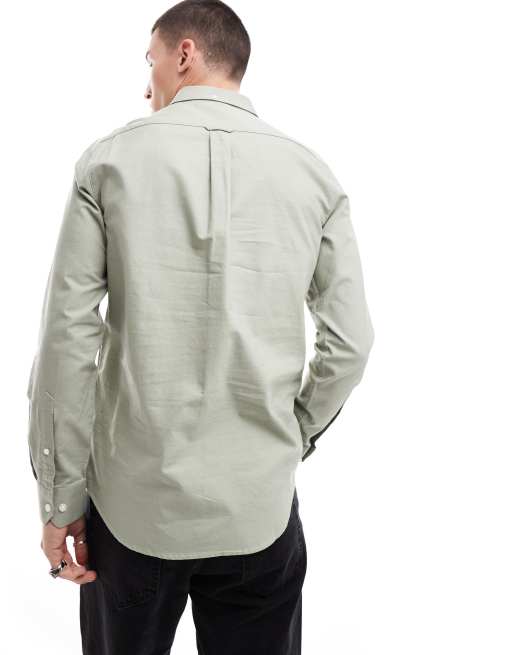 Farah Brewer slim fit long sleeve shirt in green | ASOS
