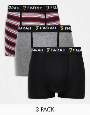 Farah hagon 3 pack boxers in black stripe charcoal | ASOS