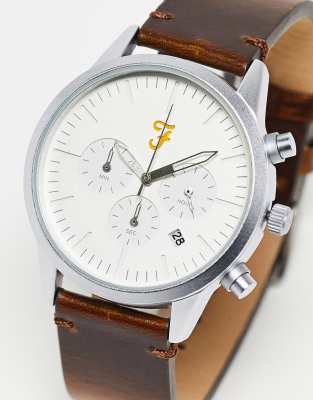 Farah leather strap watch in brown | ASOS