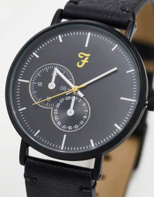 Farah multi dial slimline strap watch in black and silver | ASOS