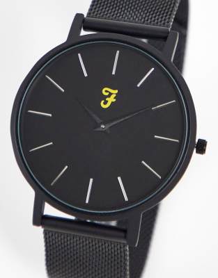 Farah slim mesh strap watch in black | ASOS