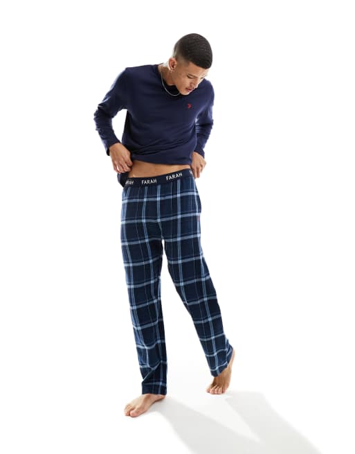 Farah – Steeni – Lounge-Set aus Flanell in Marineblau mit Karomuster | ASOS