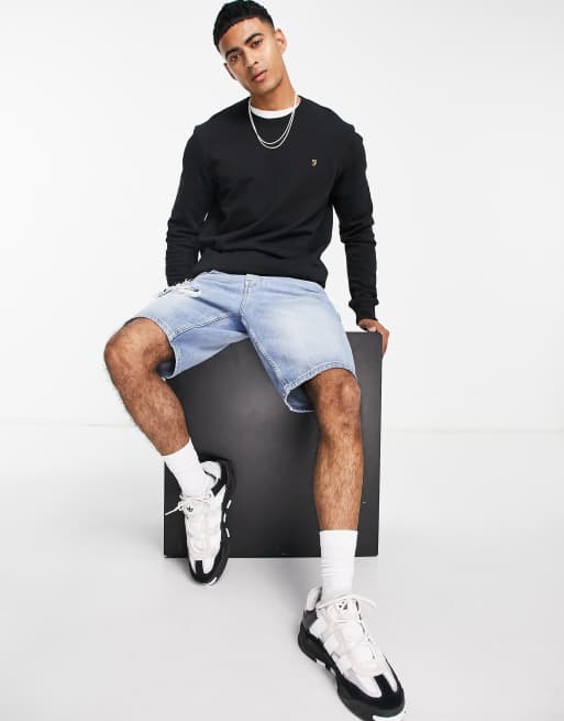 Farah Tim crew neck cotton sweatshirt in black | ASOS