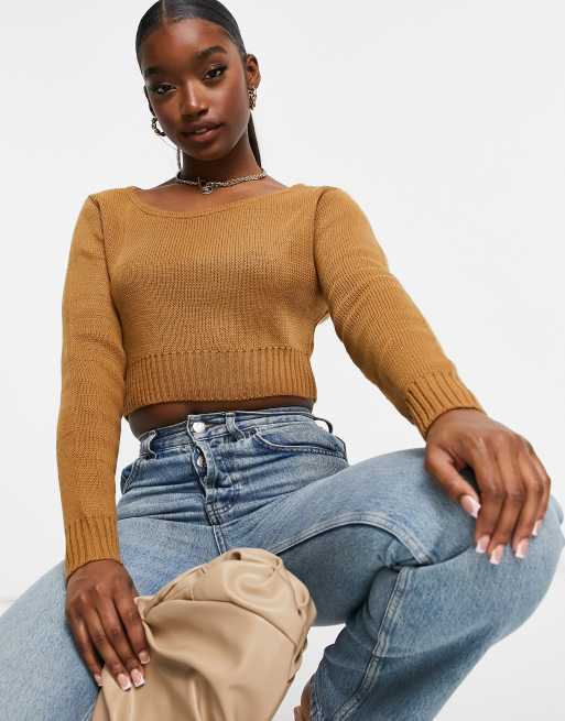 Fashionkilla knit slouchy cropped sweater in camel | ASOS