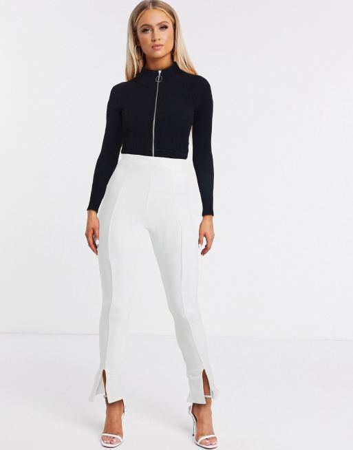Fashionkilla split front slim pants in white | ASOS