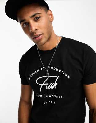 FCUK established print t-shirt in black | ASOS