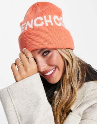 FCUK logo beanie hat in coral | ASOS