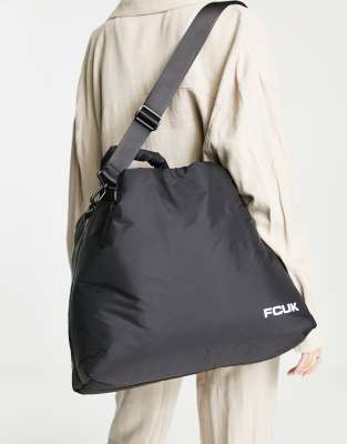FCUK padded tote bag with detachable strap in black | ASOS
