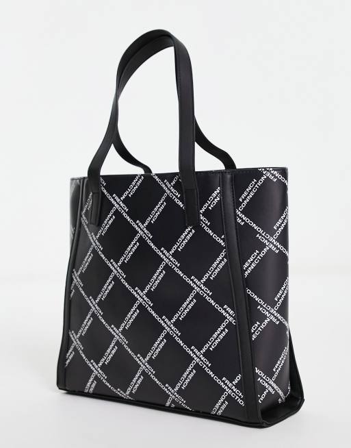 FCUK repeat logo tote bag in black and white | ASOS