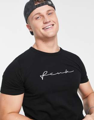 FCUK script logo t-shirt in black | ASOS
