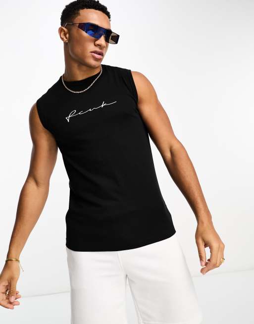 FCUK sleeveless t-shirt vest in black | ASOS