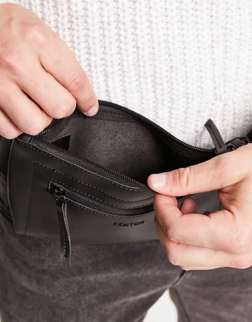 Fenton zip front flat bum bag in black | ASOS