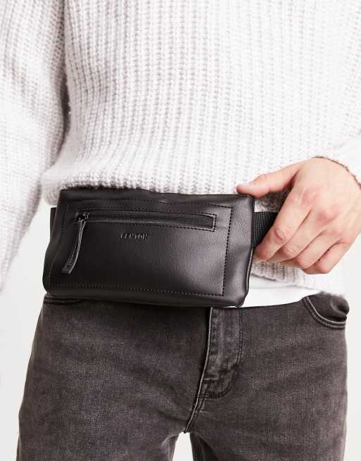Fenton zip front flat bum bag in black | ASOS